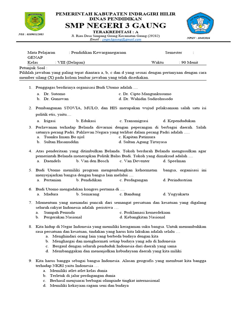 Soal Pas PKN 8 | PDF