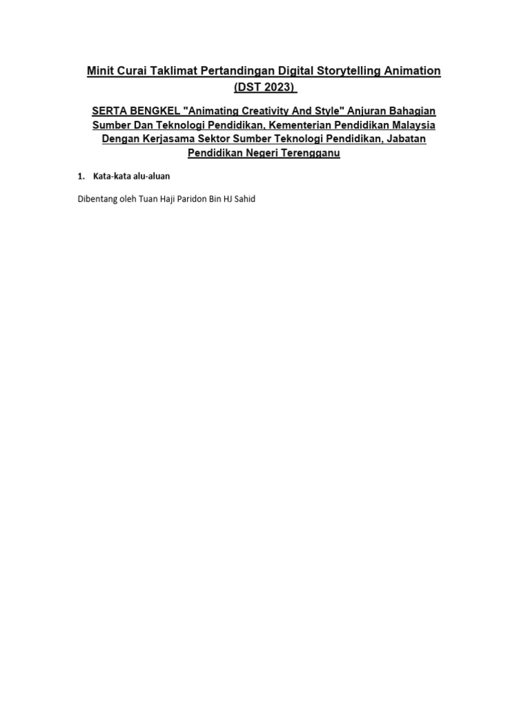 Minit Curai TAKLIMAT PERTANDINGAN DIGITAL STORYTELLING ANIMATION | PDF