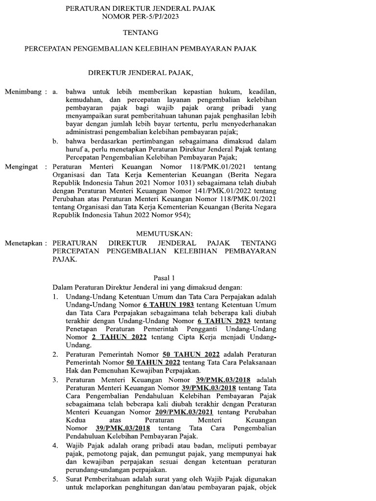 PER 05 2023 - Pengembalian Pendahuluan | PDF