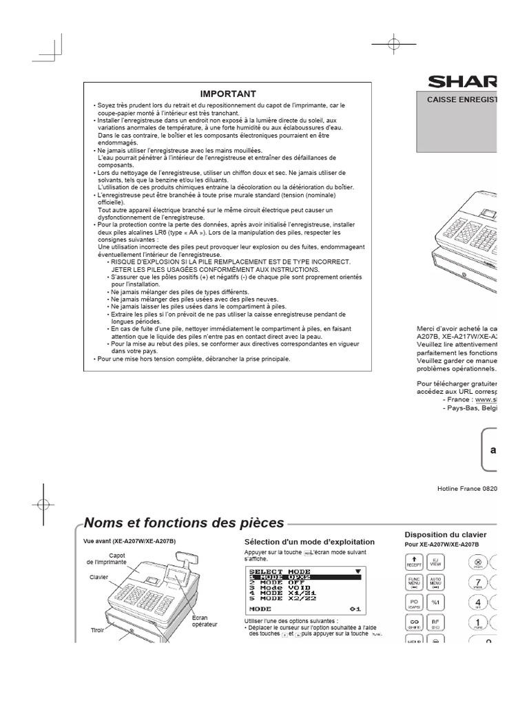 Mode D'emploi Sharp XE-A217B (Français - 4 Des Pages) | PDF
