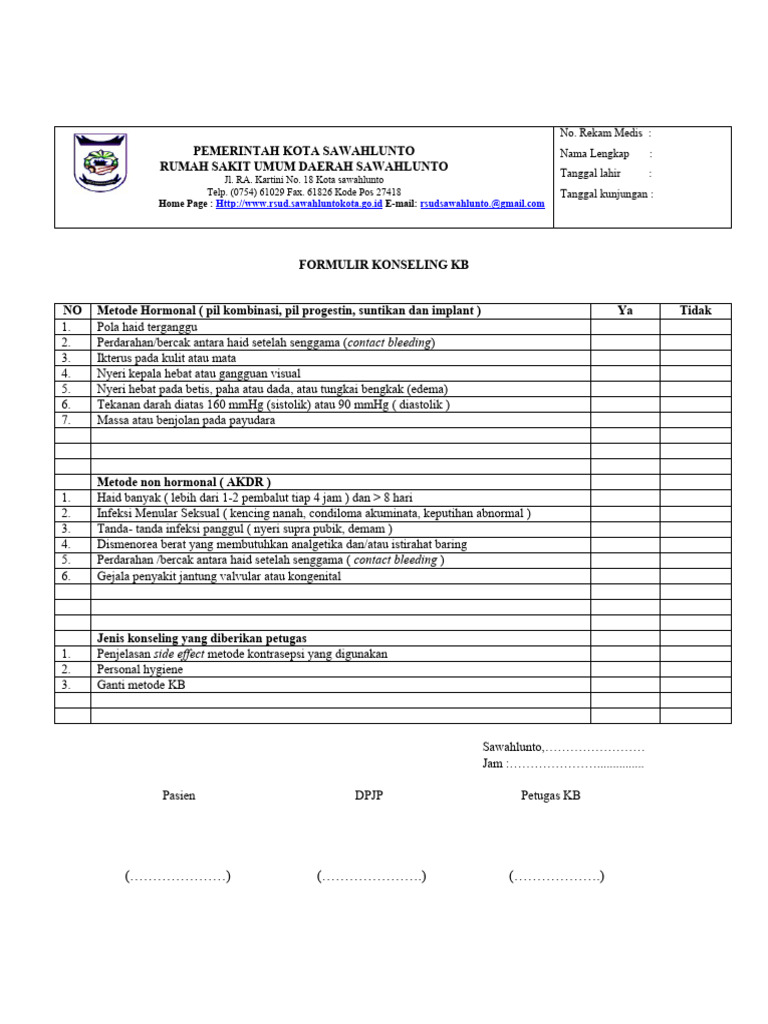 Form Konseling KB | PDF