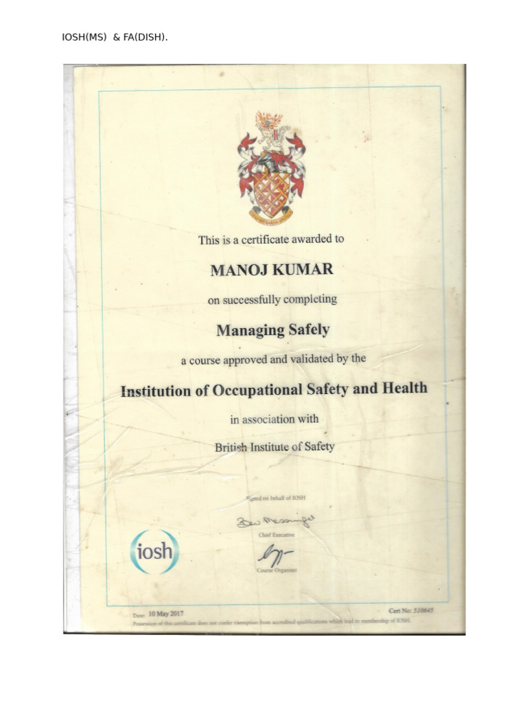 FA & IOSH(MS). | PDF