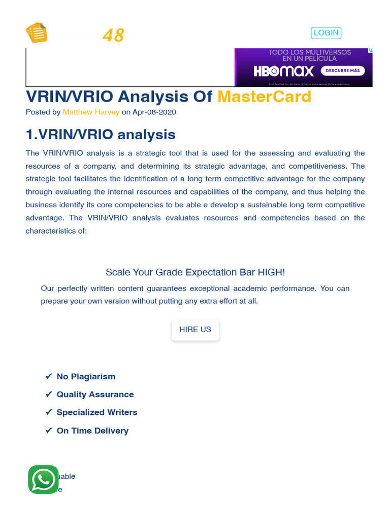 VRIN - VRIO Analysis of MasterCard | PDF
