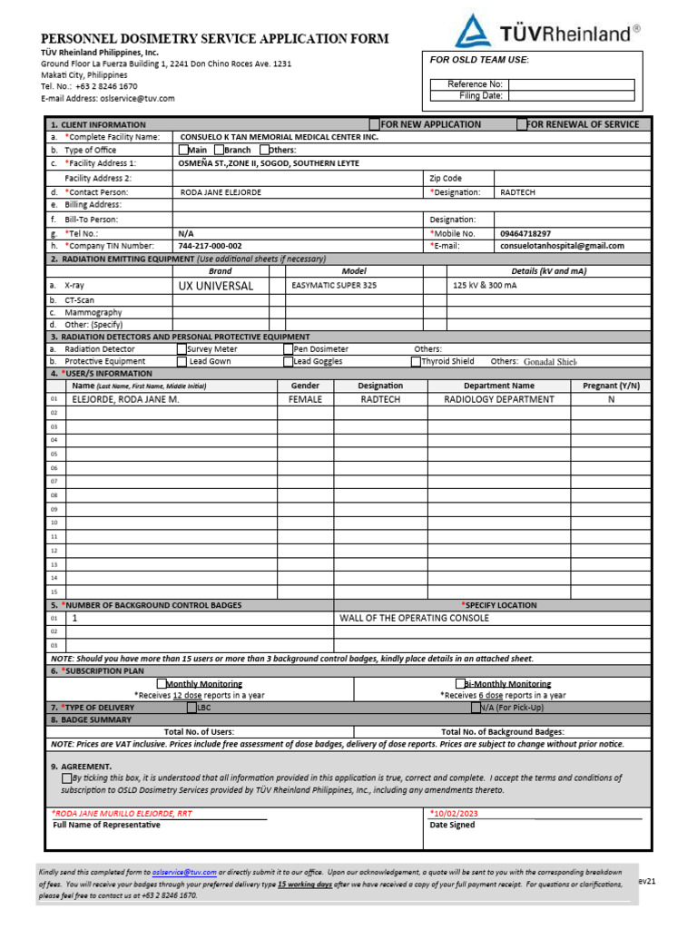 A1 - TUV Dosimetry Application Form (Effective 25 October 2019) | PDF ...