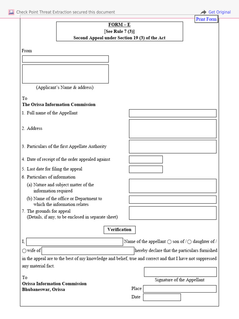 RTI Second Appeal Form-E | PDF