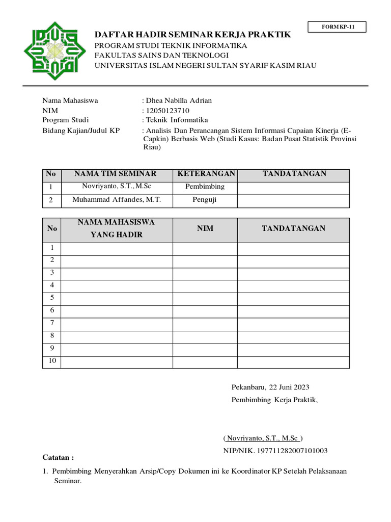 FORM DAFTAR HADIR Dhea PDF