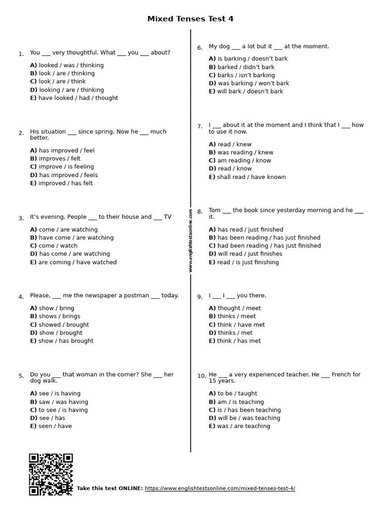 1392 Mixed Tenses Test 4 Englishtestsonline.com | PDF