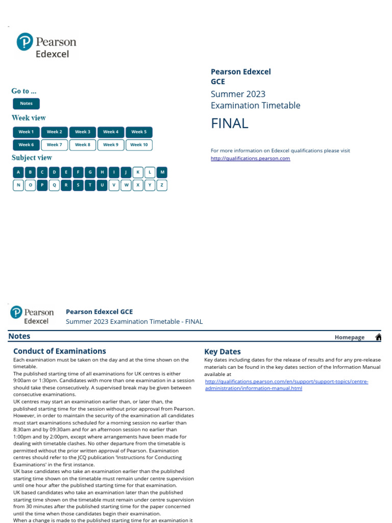 Edexcel GCE Summer 2023 Timetable | PDF
