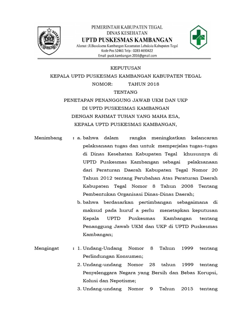 2.3.1.2 SK Penetapan Penanggung Jawab UKM DAN UKP | PDF