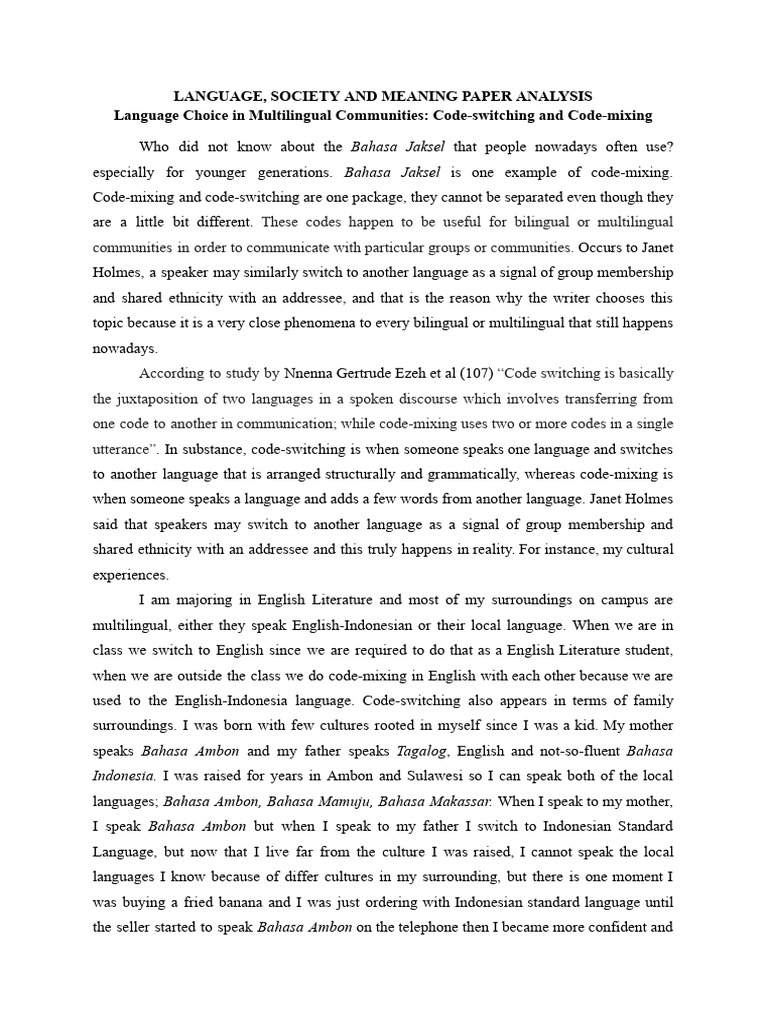 Analysis of Code-Switching and Code-Mixing | PDF