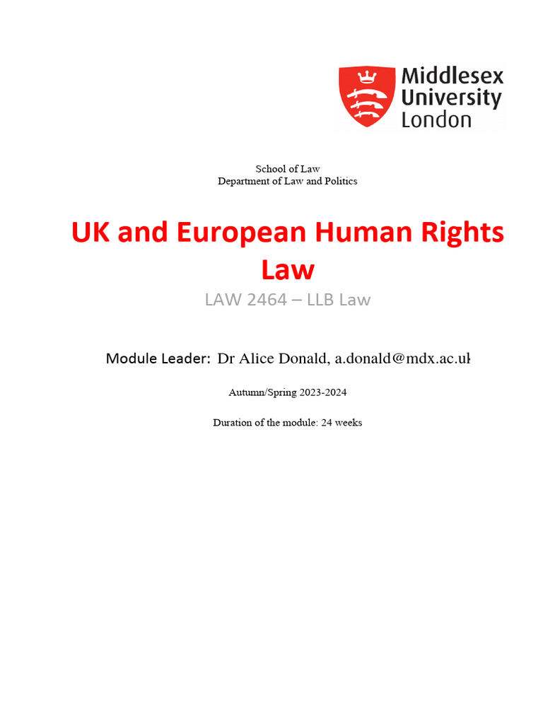 HANDBOOK 2023-24 LAW2464 UK and European Human Rights Law | PDF ...