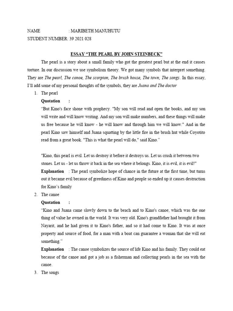 Symbolism in The Pearl by John Steinbeck | PDF