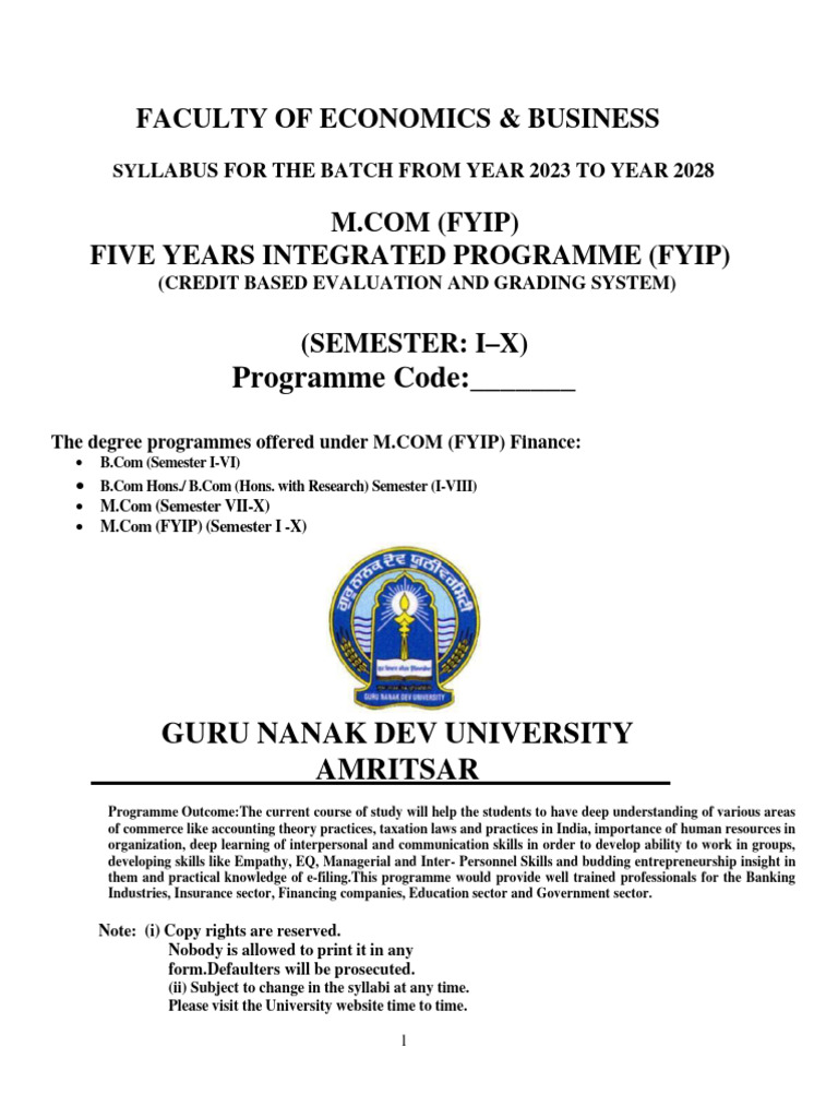 m.com (Fyip) Sem 1 Syllabus | PDF