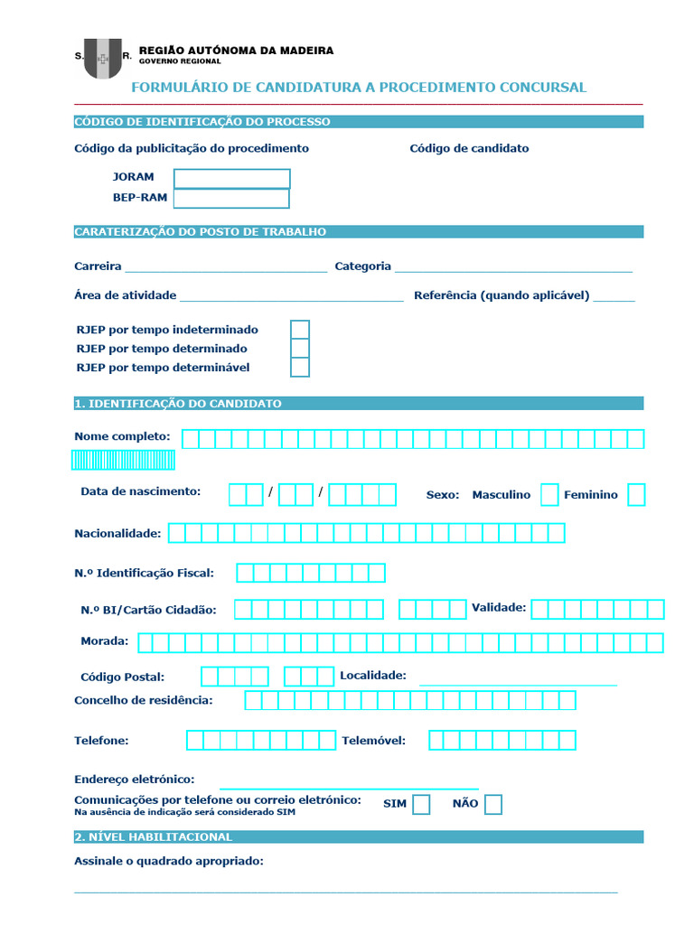 Formulario Candidatura 2019 Portaria 125 A 2019 NP | PDF