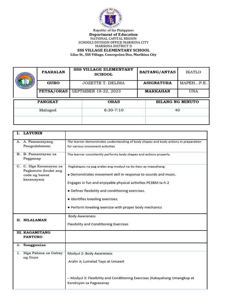 DLL MAPEH PE Week4 | PDF