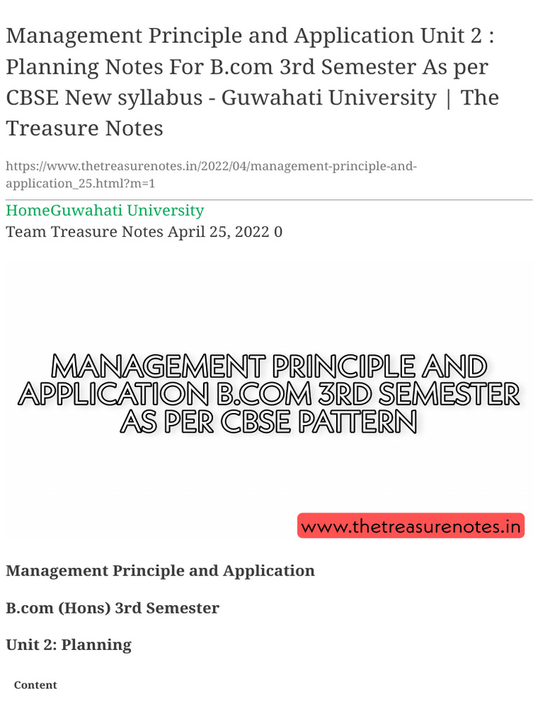 Management Principle and Application Unit 2 Plan | PDF
