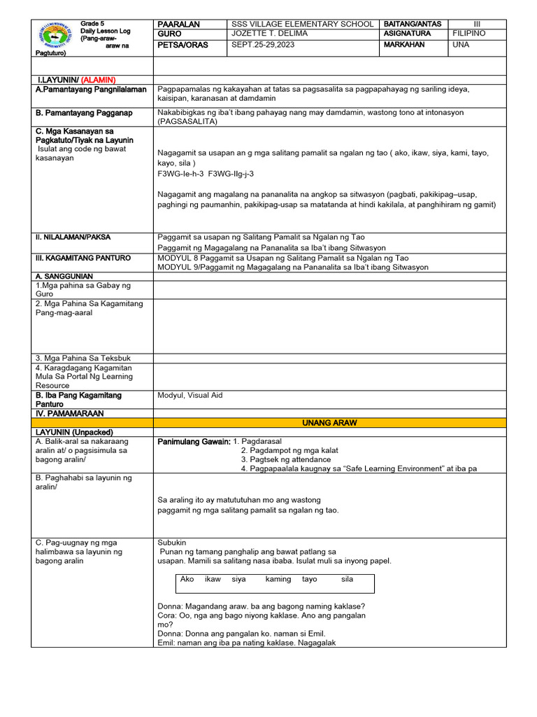 Filipino Q 1 WK5 DLL | PDF