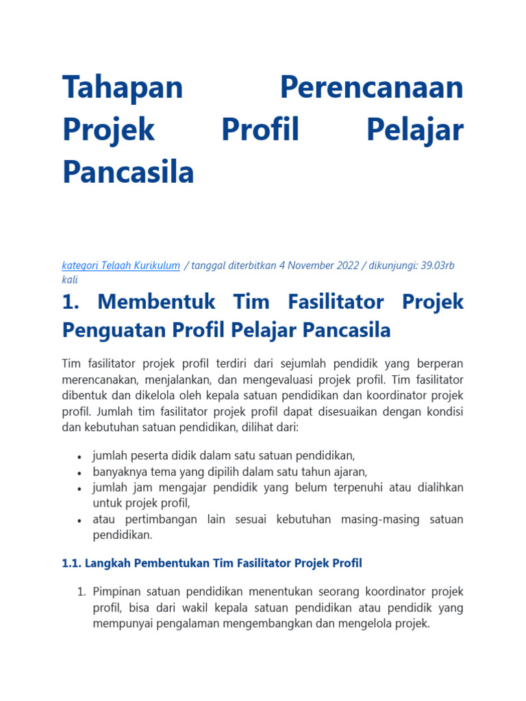 Tahapan Perencanaan Projek Profil Pelajar Pancasila | PDF