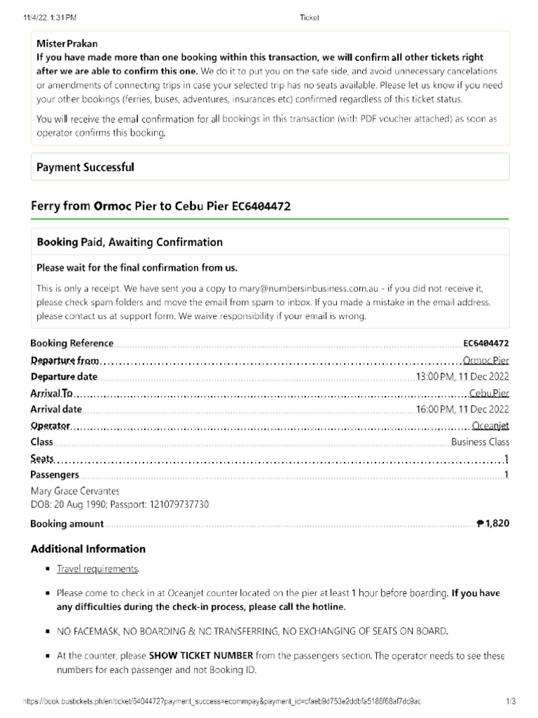 Oceanjet Tickets - Sep 2023 | PDF