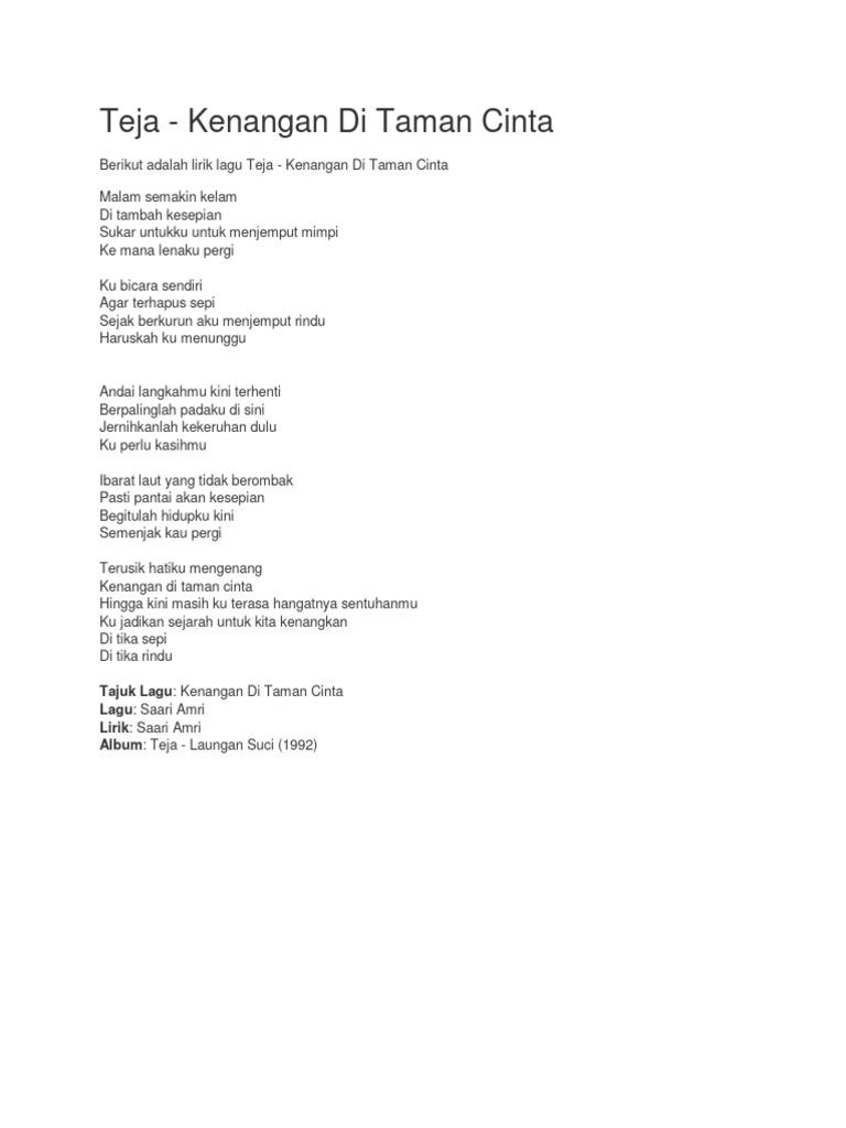 Teja - Kenangan Di Taman Cinta | PDF