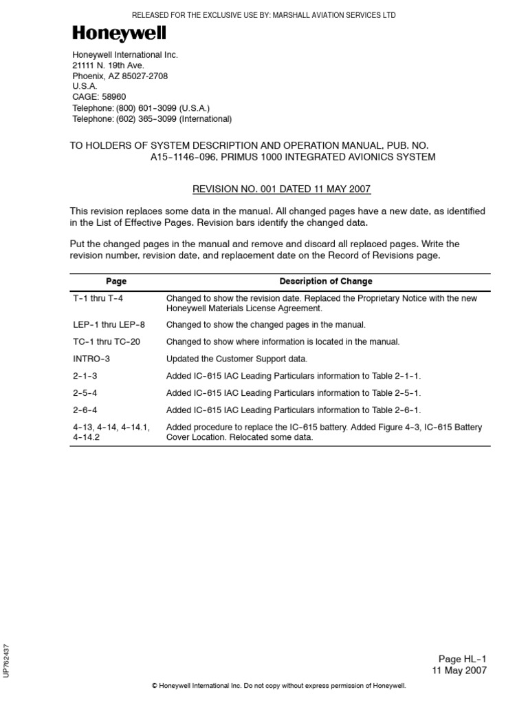 Honeywell Primus 1000 Operating Manual A15-1146-096 Rev.001 (Citation ...