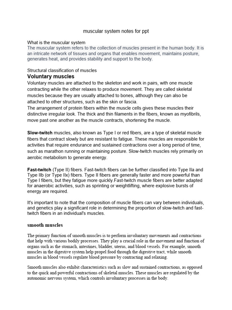 Muscular System Notes For | PDF