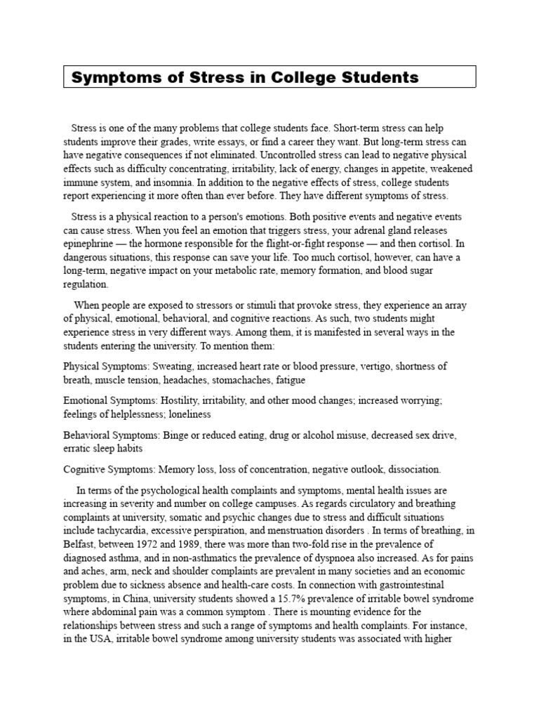 Symptoms of Stress in College Students | PDF | Stress (Biology ...