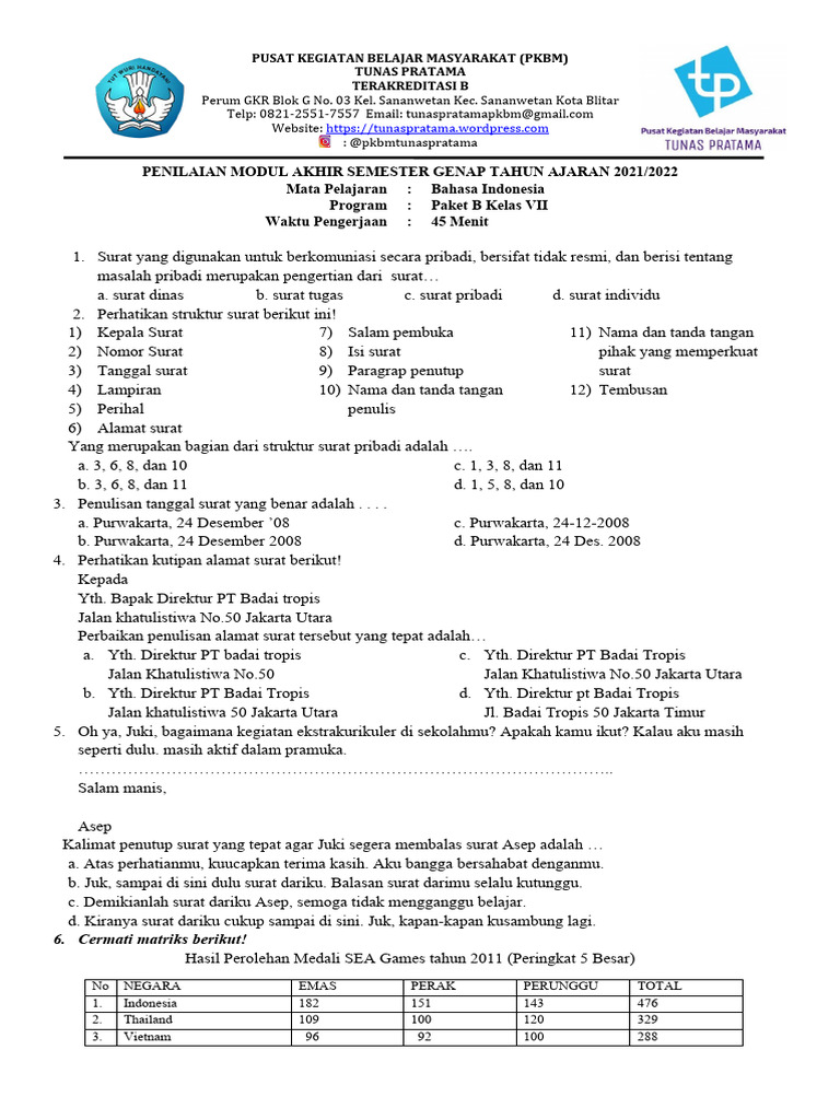 Penilaian Modul Kelas 7 BINDO | PDF