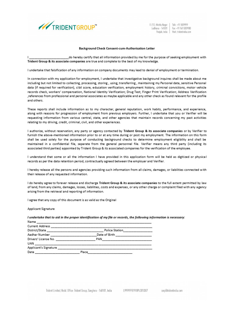 Background Consent Letter | PDF