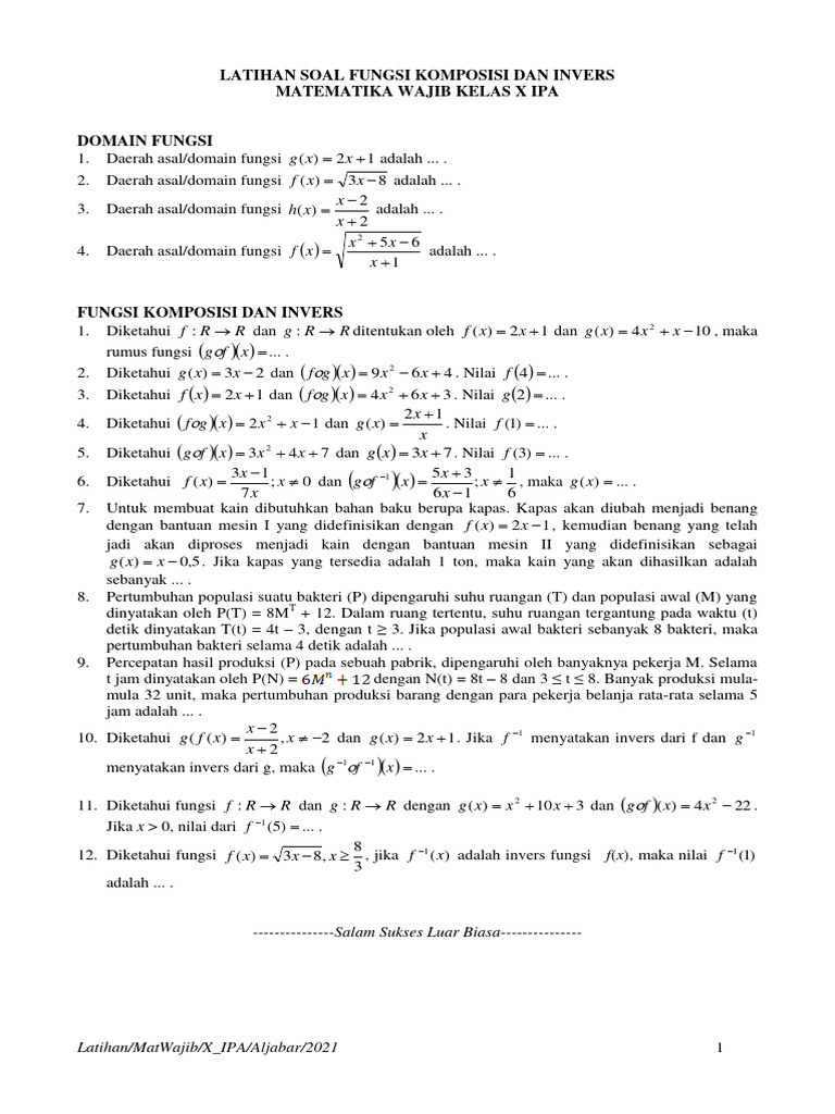 Lat Pas Mat Wajib Fungsi Komposisi | PDF