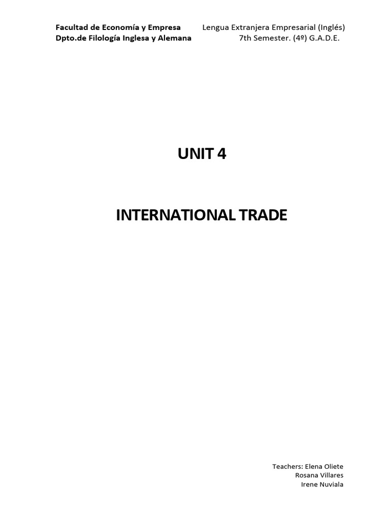 UNIT 4 Inter. Trade. 21-22 Students | PDF