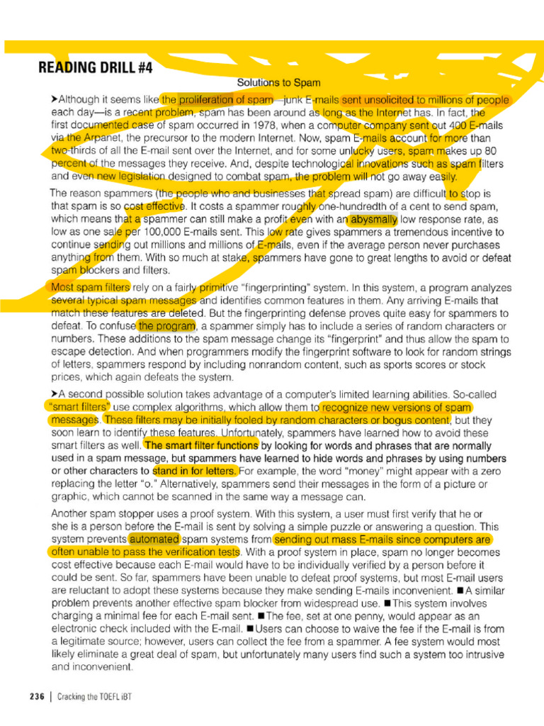 TOEFL iBT Book Reading 4 Spam Pgs 236 To 240 | PDF