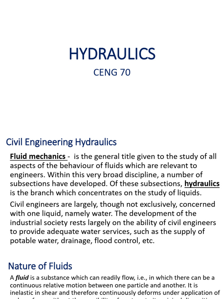 Civil Engineering Hydraulics Overview | PDF | Liquids | Fluid Mechanics