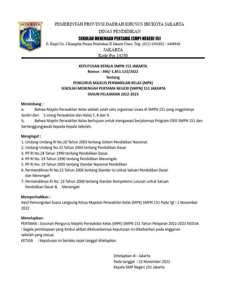 SK PENGURUS OSIS, MPK & PEMBINA OSIS, PELATIH EKSKUR, PENGURUS EKSKUR ...