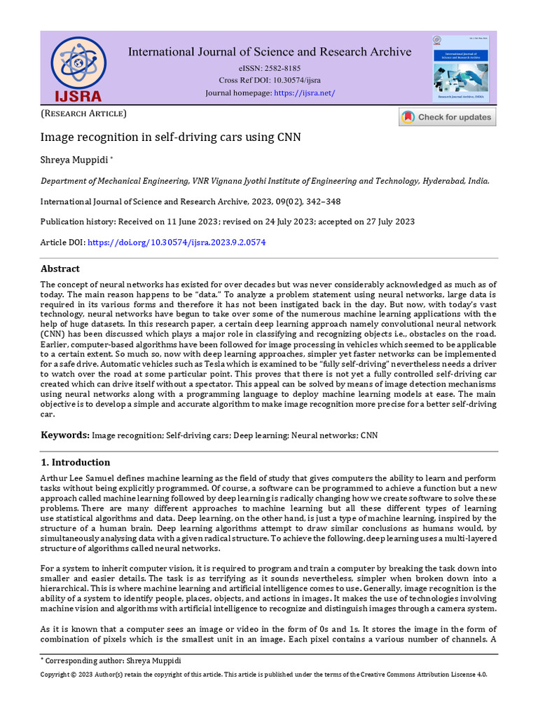 Image Recognition in Self-Driving Cars Using CNN | PDF