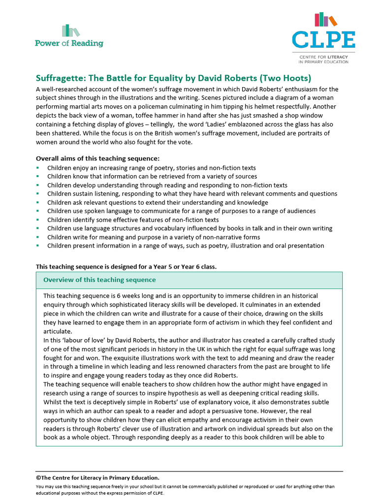 Suffragette The Battle For Equality Teaching Sequence | PDF