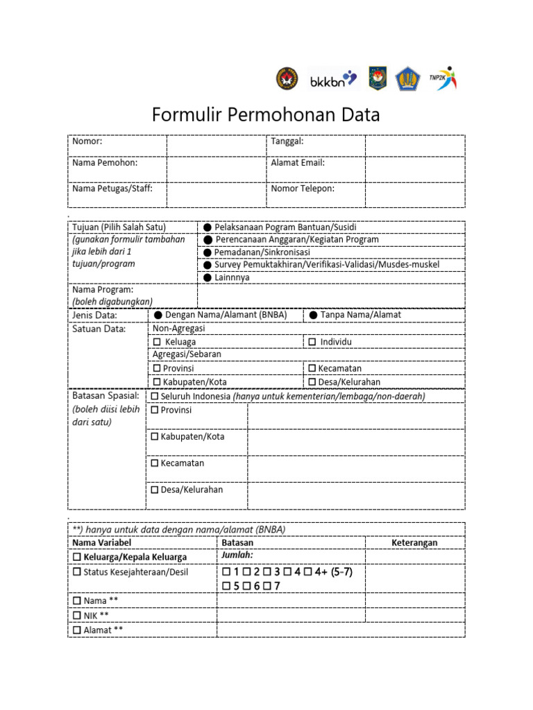 Layanan Data P3KE - Formulir Permohonan Data | PDF