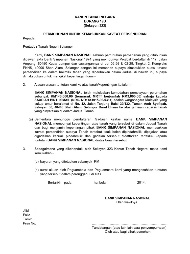 Borang 19B (Masuk Kaveat) | PDF