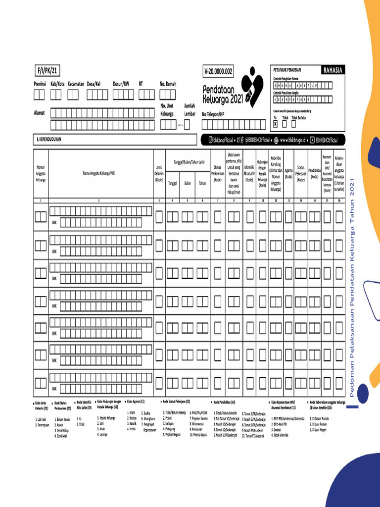 Form PENDATAAN KELUARGA 2021 | PDF