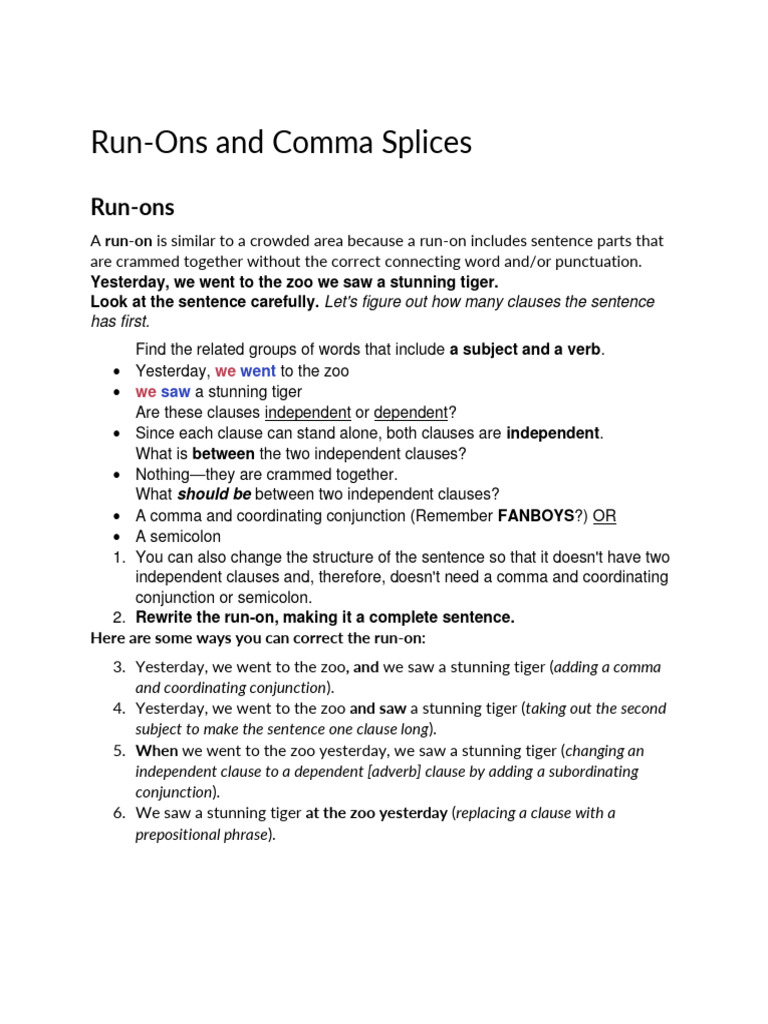 Understanding Run-Ons and Comma Splices | PDF | Comma | Linguistic Typology
