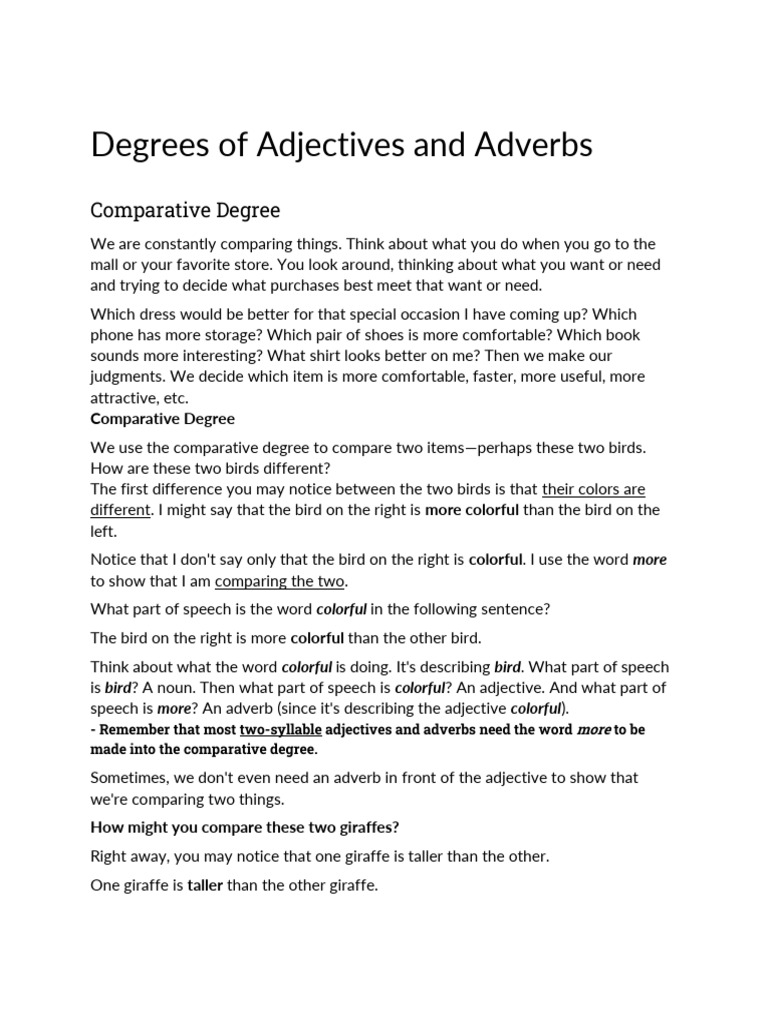 Degrees of Adjectives and Adverbs | Download Free PDF | Adverb | Part ...