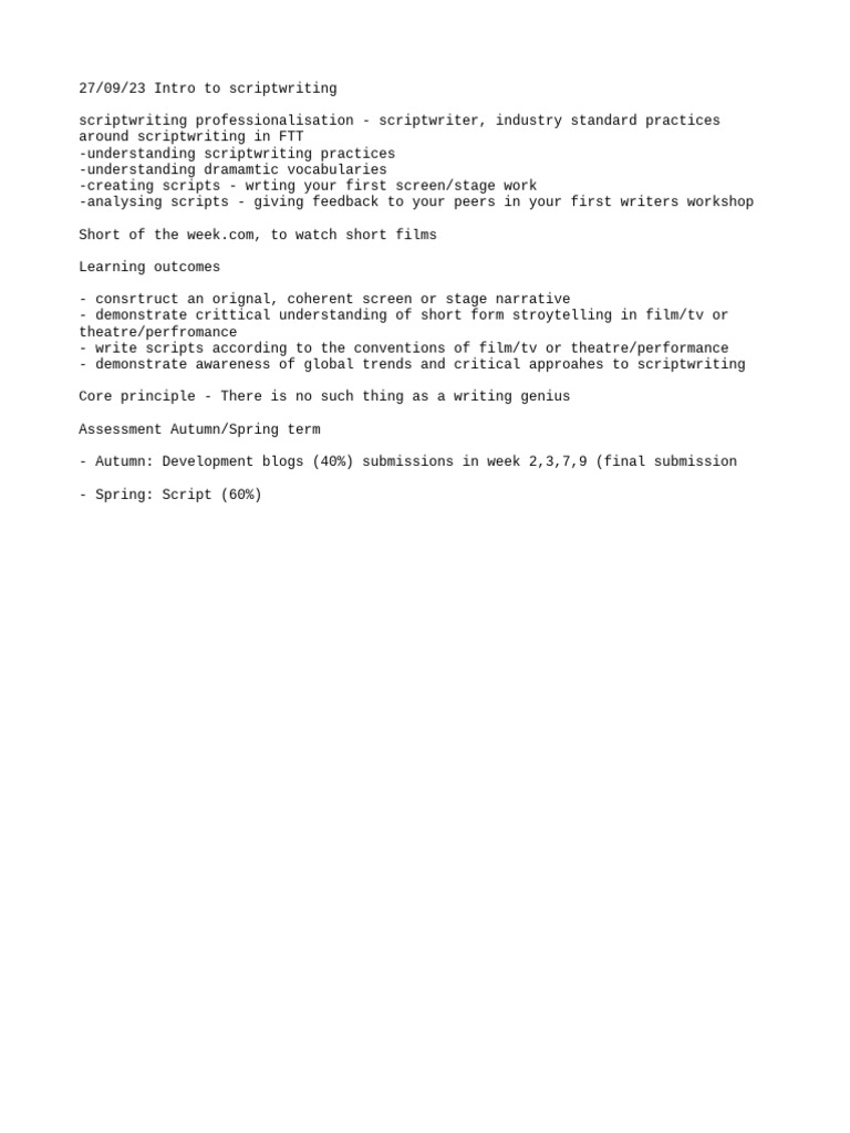 Intro To Scriptwriting | PDF