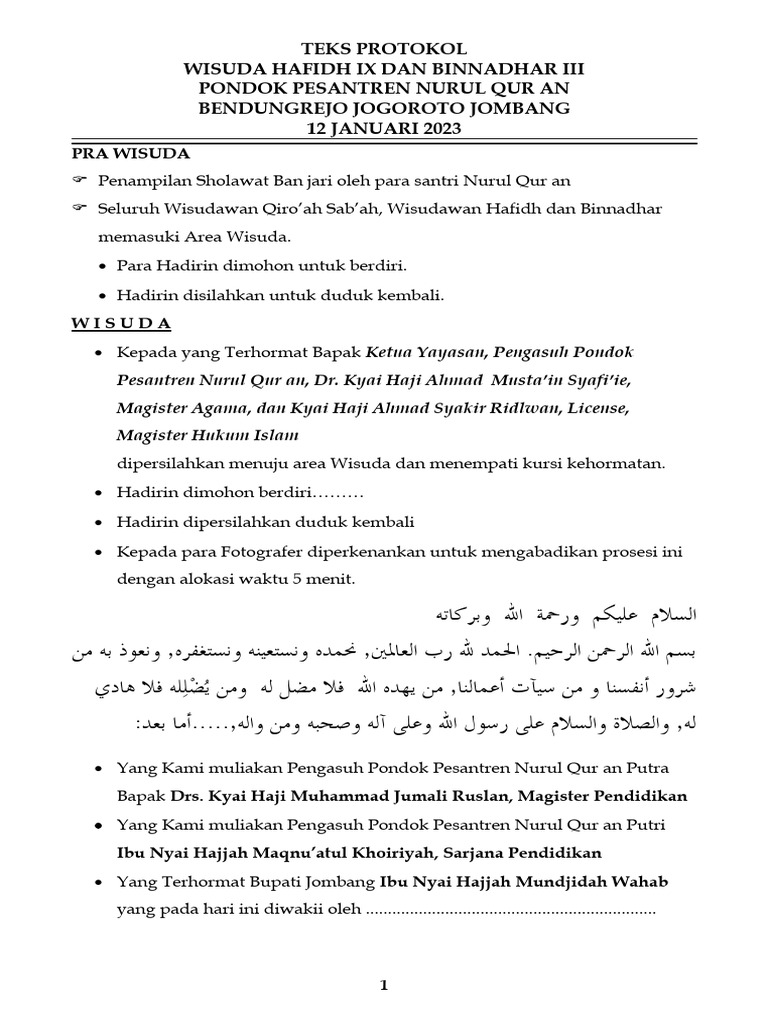 Teks Susunan Acara Wisuda NQ | PDF