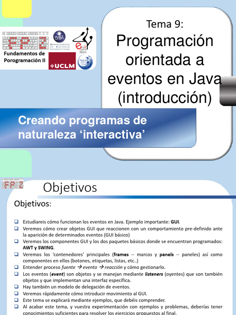 Presentacion Tema 09 | PDF | Interfaces gráficas de usuario | Java (lenguaje de programación)