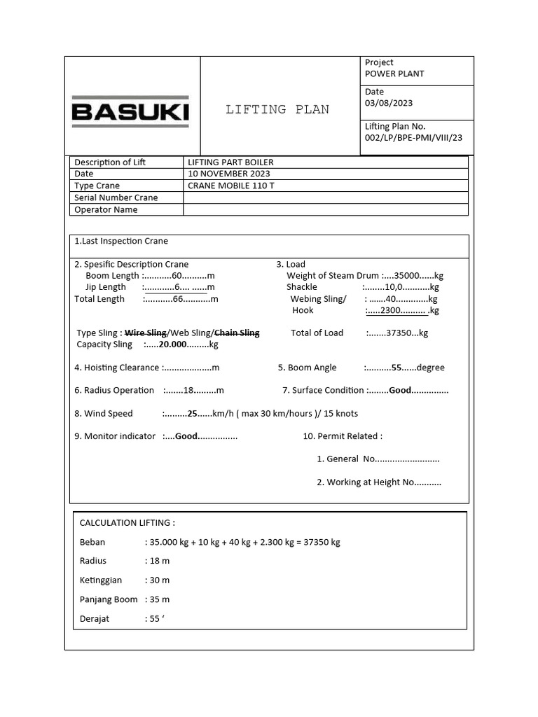Lifting Plan Steam Drum | PDF | Crane (Machine) | Manufactured Goods
