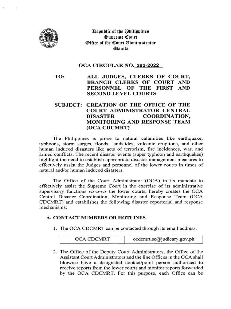 OCA Circular No. 262-2022 (Creation of OCA CDCMRT) | PDF