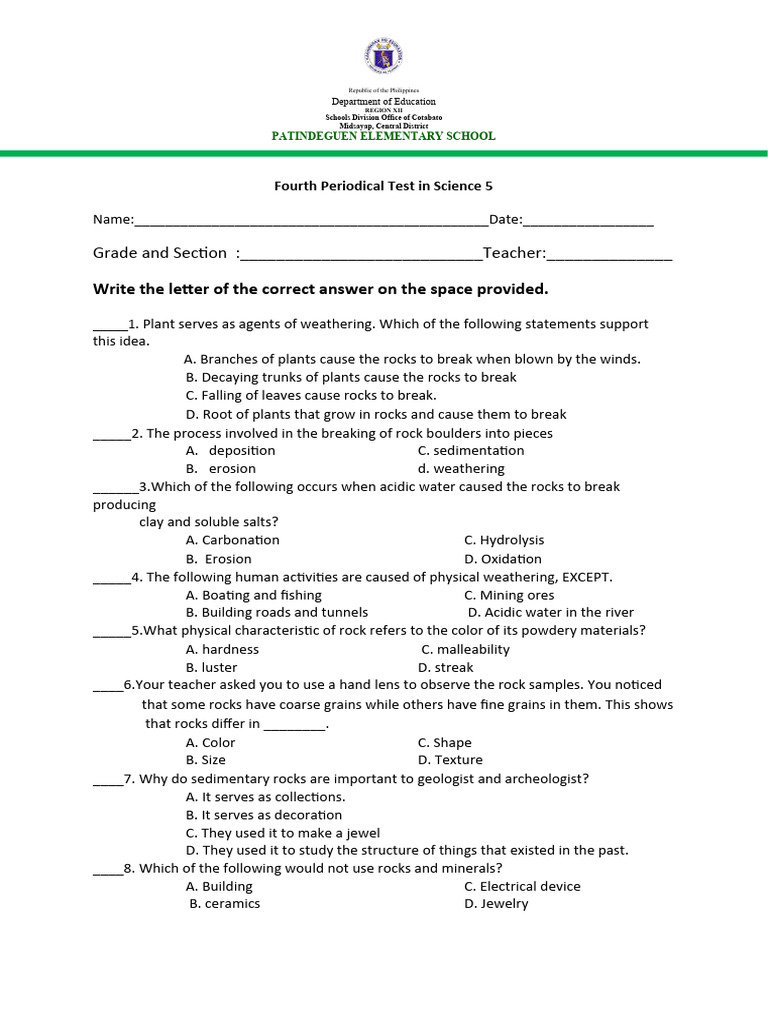 PT - Science 5 - Q4 V1 | PDF