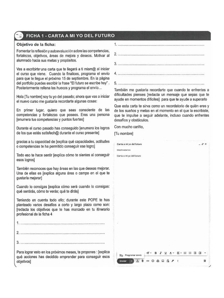 Ficha 1 - Mi carta a mi yo futuro | PDF