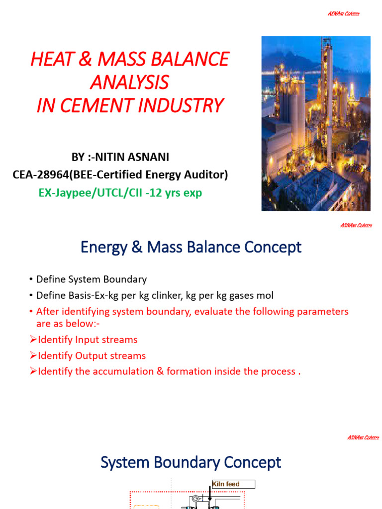 Heat & Mass Balance PPT in Cement Industry Version | PDF