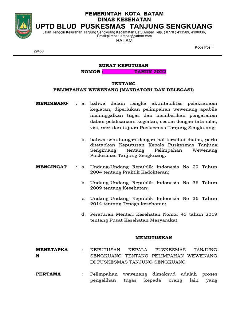 SK PELIMPAHAN WEWENANG 23 Fix | PDF